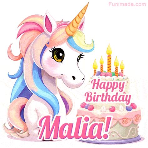 Birthday Ecard For Malia With A Unicorn Download On