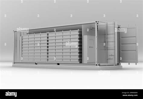Clay Rendering Of Containerized Battery Energy Storage System Cutaway View Generic Design 3d