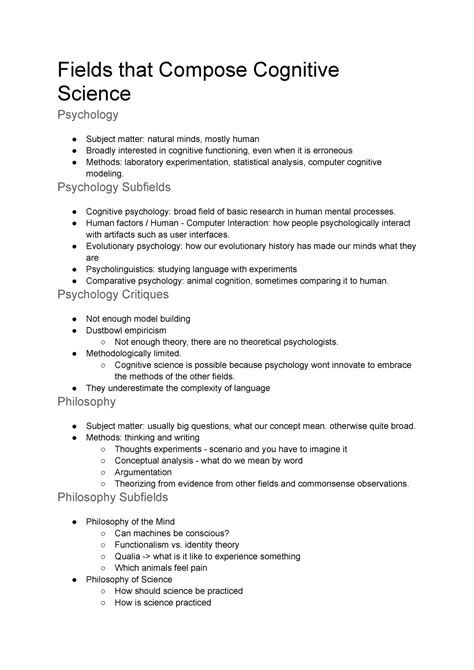 Cgsc 1001 Fields That Compose Cognitive Science Fields That Compose
