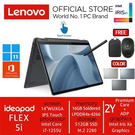 Promo Lenovo IdeaPad Flex 5i 26ID 2DID 2FID Laptop 2 In 1 Core I7 1255U 16GB 512GB SSD 14 WUXGA