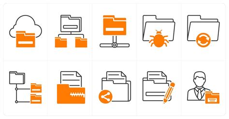 A Set Of 10 Files Icons As Cloud File Subfolder Network Folder