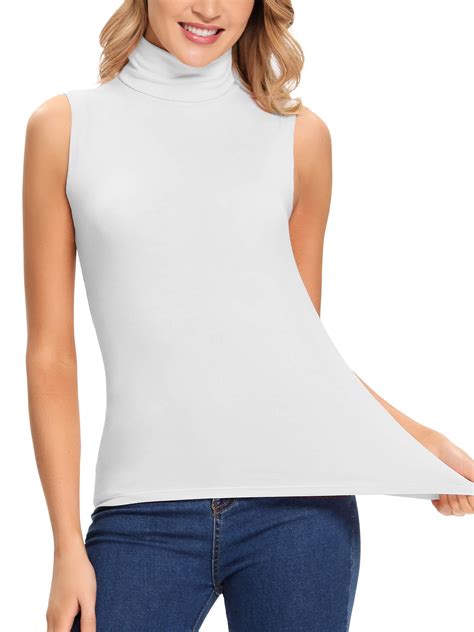 Manifique Womens Lightweight Fitted Sleeveless Turtleneck Tops