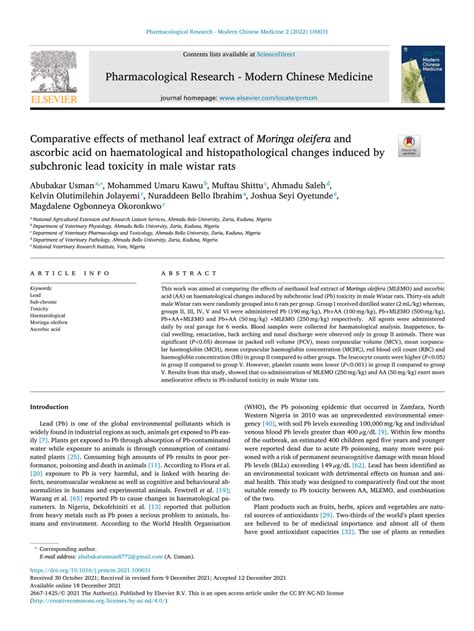 Pdf Comparative Effects Of Methanol Leaf Extract Of Moringa Oleifera
