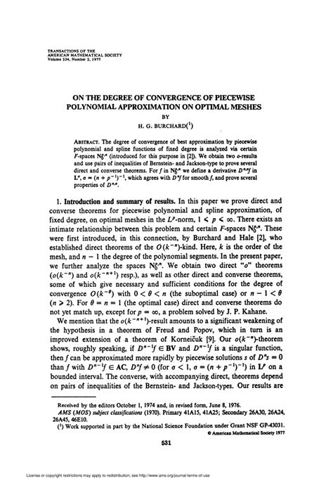 PDF On The Degree Of Convergence Of Piecewise Polynomial Approximation On Optimal Meshes
