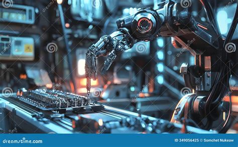 Robotic Arm Assembling Components High-tech Lab Digital Art Futuristic Environment Close-up ...