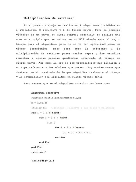 multiplicación de matrices pdf matriz matemáticas informática
