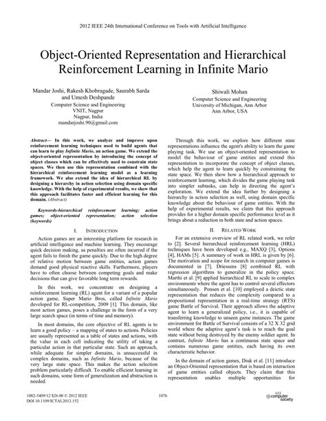 Pdf Object Oriented Representation And Hierarchical Reinforcement Learning In Infinite Mario