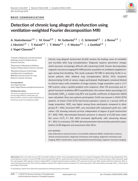 Pdf Detection Of Chronic Lung Allograft Dysfunction Using Ventilation‐weighted Fourier