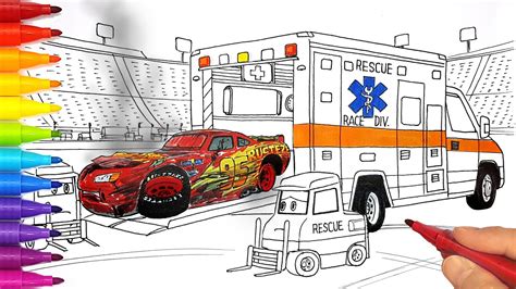 Lightning Mcqueens Crash Ambulance To The Rescue Cars 3 Behind The Scene Drawing And Coloring