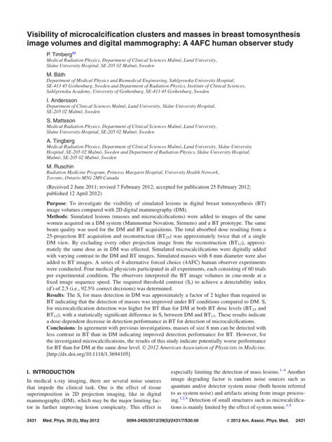 Pdf Visibility Of Microcalcification Clusters And Masses In Breast