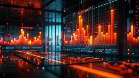 A Close Up Of A Digital Data Visualization With 3d Bars In Orange And