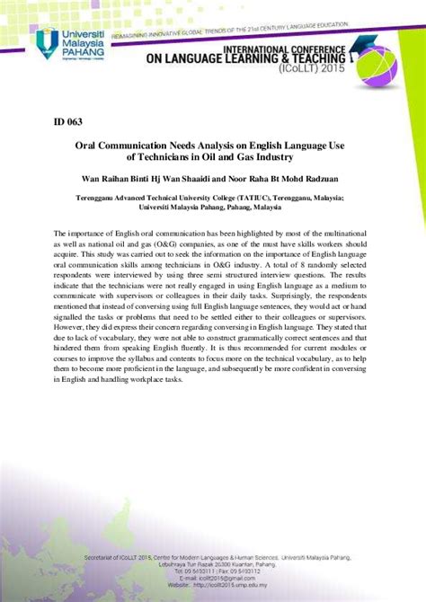 Pdf Oral Communication Needs Analysis On English Language Use Of Technicians In Oil And Gas