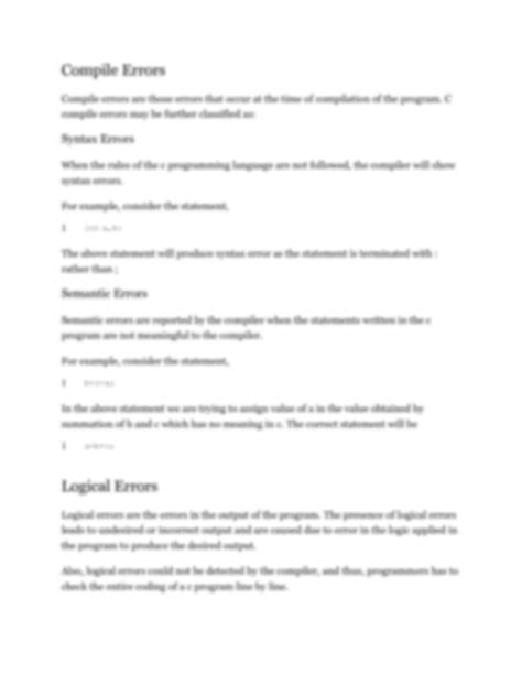 SOLUTION C Programming Errors Studypool