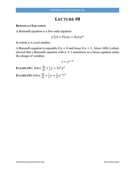 Differential Equation Lecture 8 Pdf