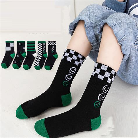 준캡 아동양말 어린이양말 흑백체크스마일 중목양말세트 5족세트 온채널