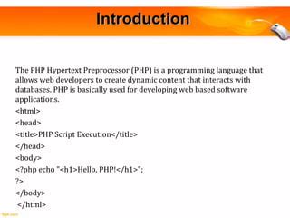 Introduction To PHP | PPT | Databases | Computer Software and Applications