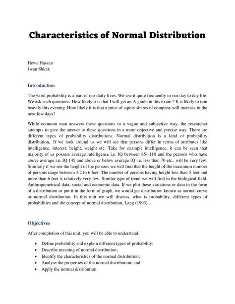 Pdf Characteristics Of Normal Distribution