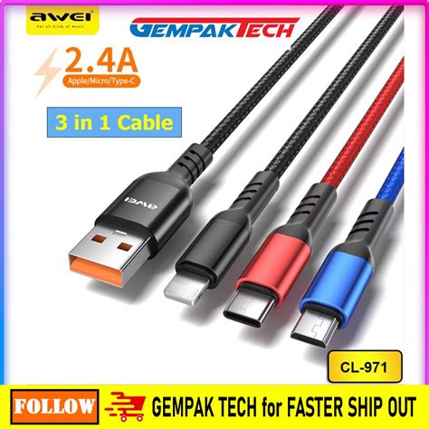 Awei Cl In Usb Cable For Micro Ip Type C A Mm Multi Charging Cable Kable