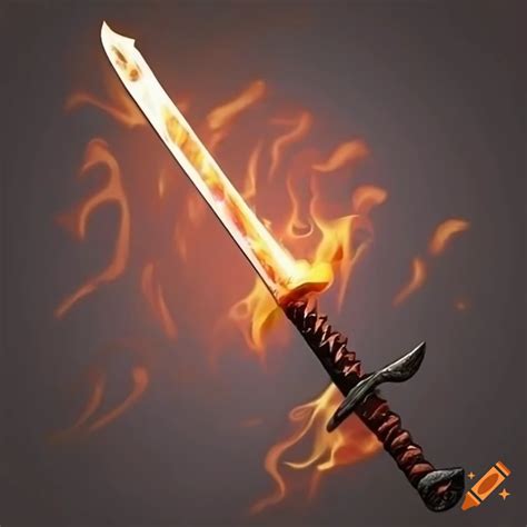 Fire Sword With Dragon Symbol Katana Shaped And Engulfed In Flames On