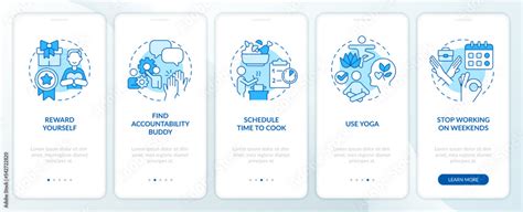 Deal With Work Burnout Blue Onboarding Mobile App Screen Self Care