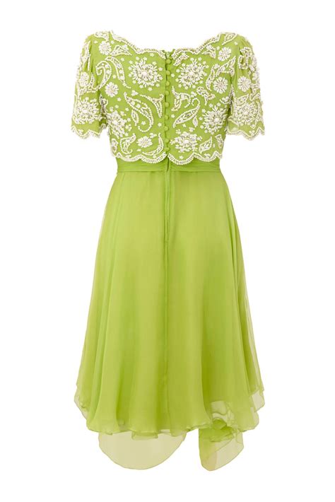 1960s Ian Thomas Lime Green Beaded Chiffon Dress At 1stdibs