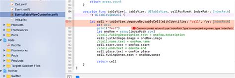 Using Uitableview And Indexpath With Swift 3 Shows An Error Stack