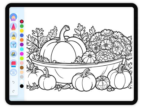 Coloring Page Cornucopia With Vegetables And Marigolds