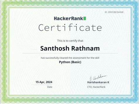 finished python course on hackerrank santhosh rathnam posted on the topic linkedin