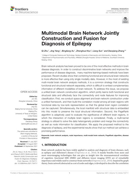 Pdf Multimodal Brain Network Jointly Construction And Fusion For Diagnosis Of Epilepsy