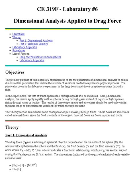 Dimensional Analysis Handout Pdf Pdf Fluid Dynamics Drag Physics