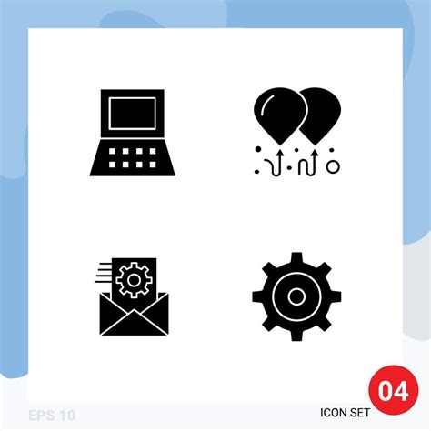 Editable Vector Line Pack of 4 Simple Solid Glyphs of laptop integration balloon data setting ...
