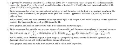 Solved 3 A Pyramidal Number Is A Number That Is The Sum Of