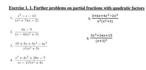 solved exercise 1 1 further problems on partial fractions