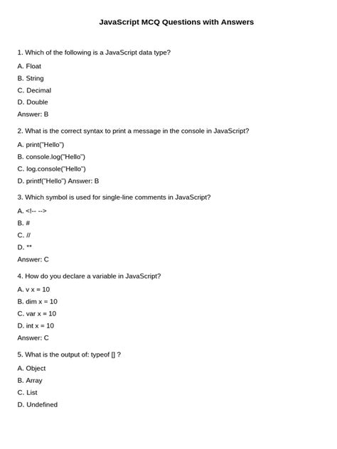 Javascript Mcq Questions Pdf