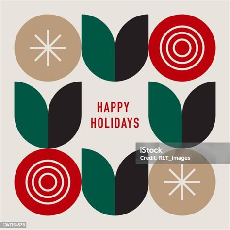 추상적 기하학적 중반 세기 현대 그래픽 해피 홀리데이 디자인 템플릿 즐거운 연말연시 되세요 문구에 대한 스톡 벡터 아트 및 기타