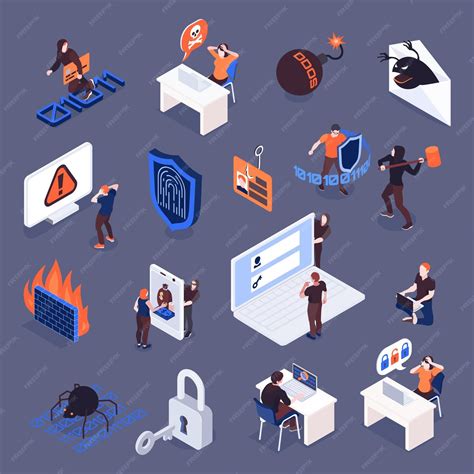 Premium Vector Cyber Security And Internet Crimes Isometric Icons Set 3d Isolated Vector