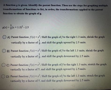 Solved A Function G Is Given Identify The Parent Function Chegg