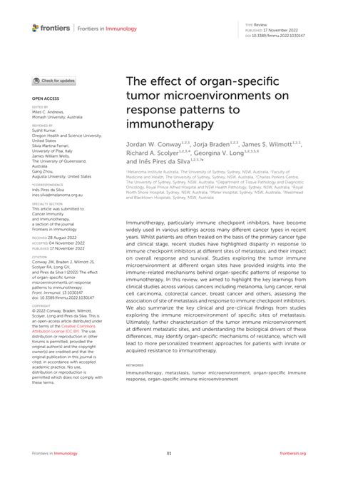 Pdf The Effect Of Organ Specific Tumor Microenvironments On Response