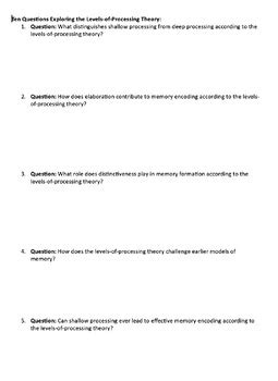 Levels Of Processing Theory Psychology Reading Passage EDITABLE