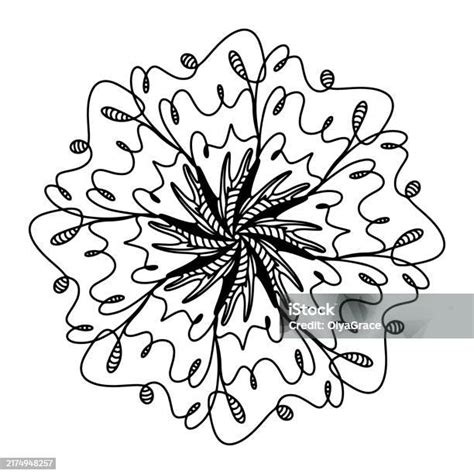 손으로 그린 거미줄 만다라 절연 통하고 있는 백색 배경 귀여운 낙서 오징어 문어 촉수 외계인 하이브 드림 캐쳐 성인과 어린이를 위한 색칠 공부 페이지 낙서 잉크 라인 아트