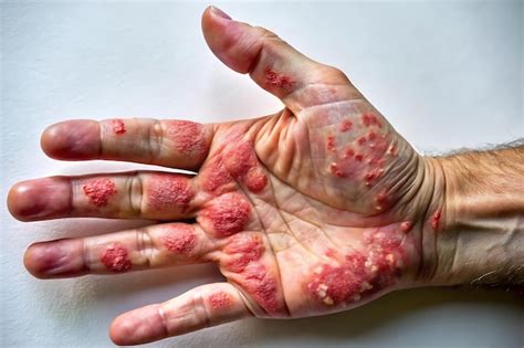 Psoriasis En La Mano Con Manchas Escamosas Rojas Imagen Premium