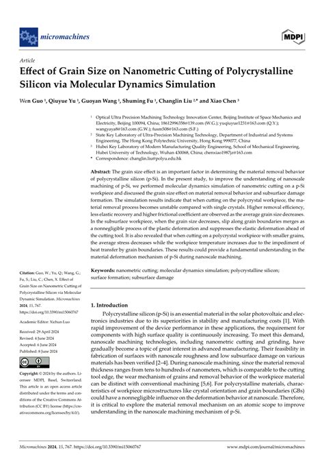 Pdf Effect Of Grain Size On Nanometric Cutting Of Polycrystalline Silicon Via Molecular