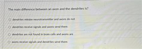 Solved The Main Difference Between An Axon And The Dendrites