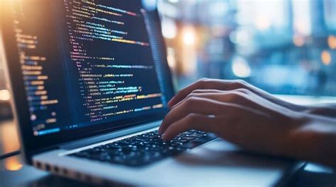 A Person Typing On A Laptop With The Code Code Code On The Screen