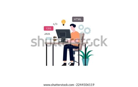 Man Programmer Working On His Laptop Stock Vector Royalty Free 2244506119 Shutterstock