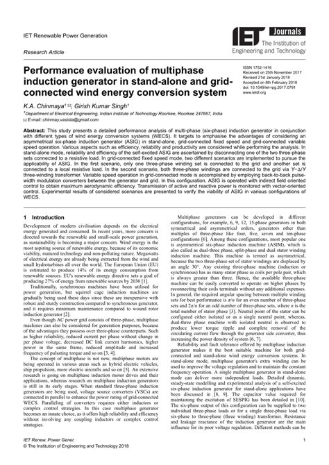 Pdf Performance Evaluation Of Multiphase Induction Generator In Stand Alone And Grid Connected