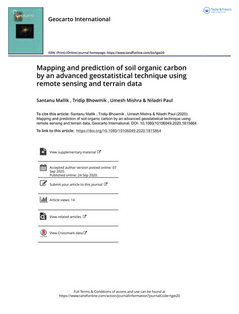 PDF Full Article Mapping And Prediction Of Soil Organic Carbon By An Advanced Geostatistical