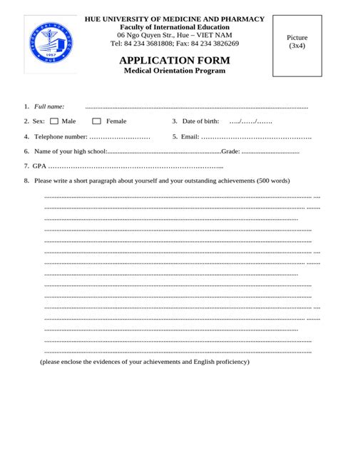 Application Form Hue Ump Medical Orientation Program Pdf