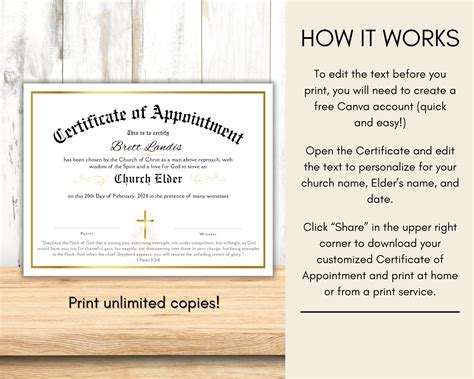 Editable Church Elder Certificate Of Appointment Church Printable