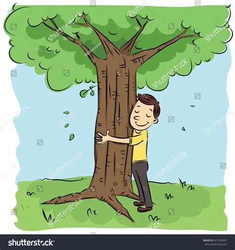 Cartoon Man Hugging Tree Stock Vector Royalty Free 617629457